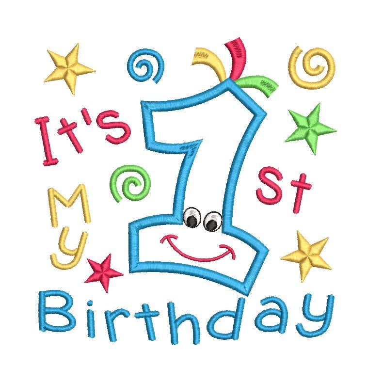 1st Birthday Applique Machine Embroidery Design | Rosieday Embroidery ...