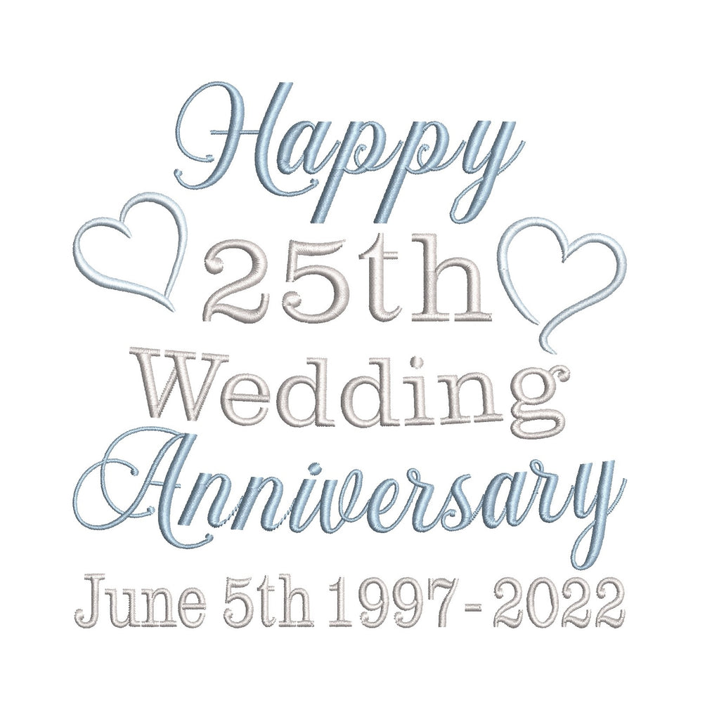 25th Wedding Anniversary Embroidery Design | Rosieday Embroidery ...